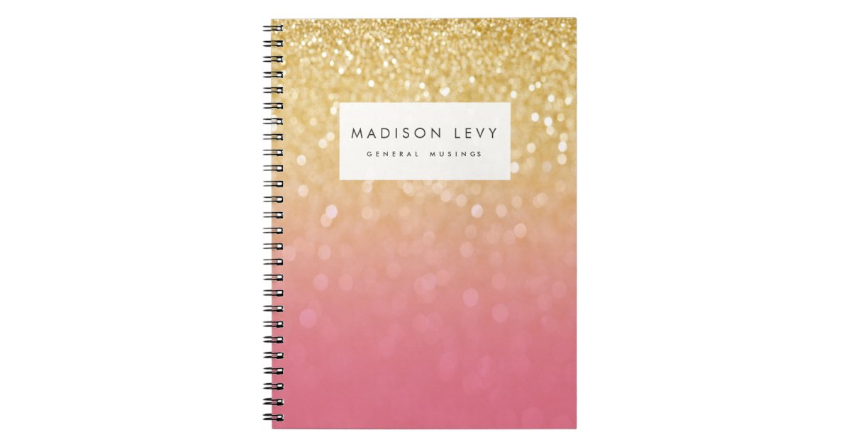 Gold Pink Ombre Glitter Personalized Notebook | Zazzle