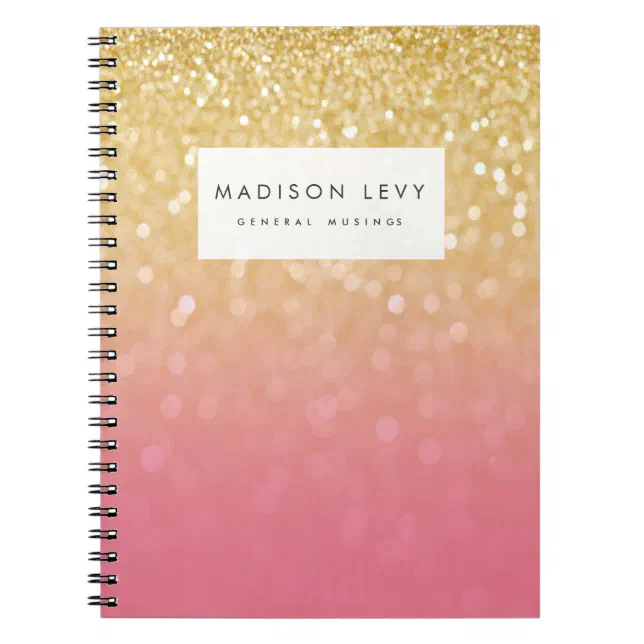 Gold Pink Ombre Glitter Personalized Notebook | Zazzle
