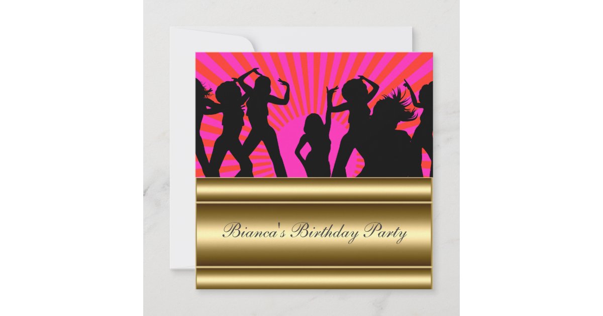 Gold pink Popular Disco Any Birthday Invitation | Zazzle