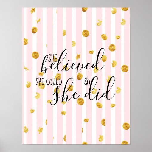 Gold & Pink She Believed She Could Poster | Zazzle
