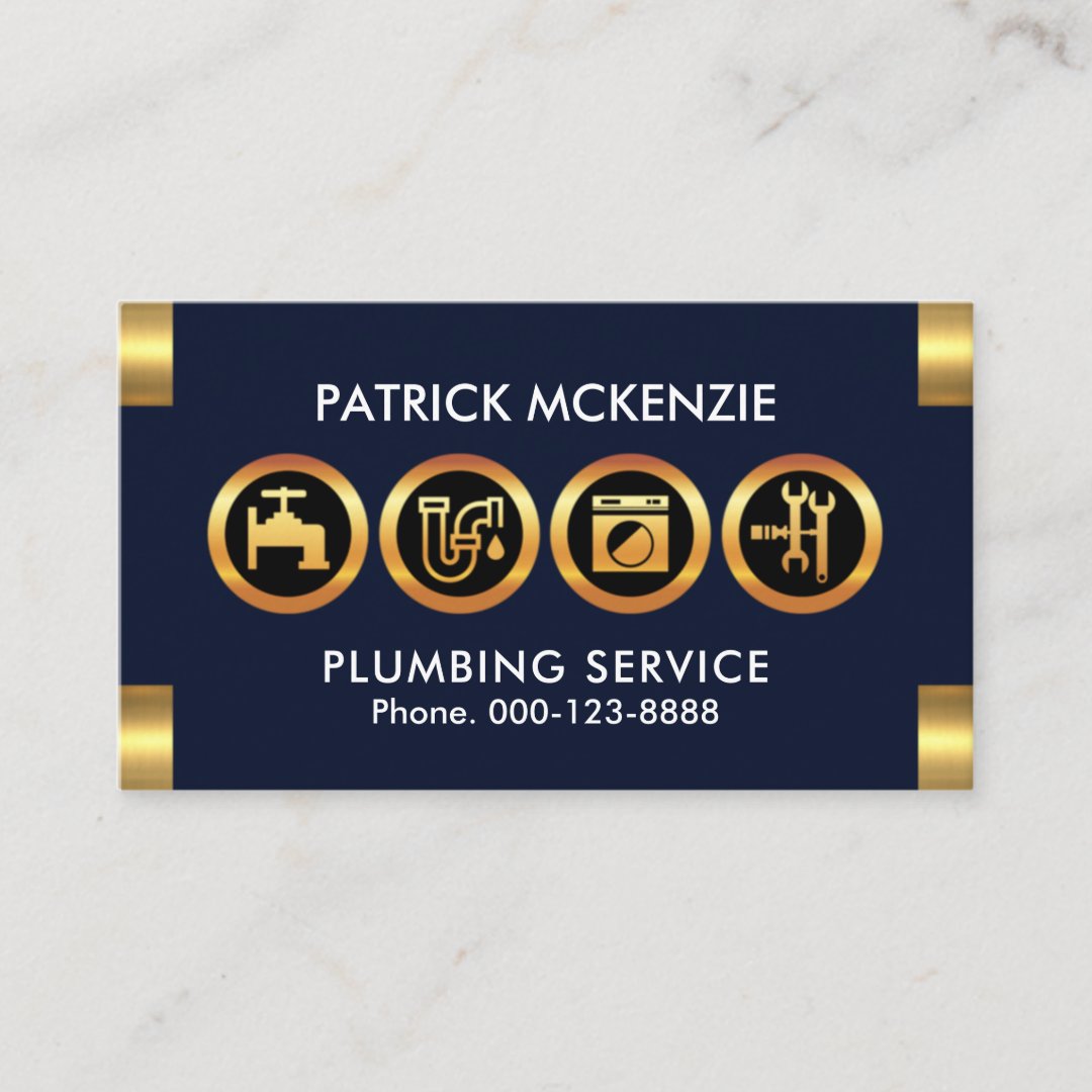 Gold Plumber Icon Logo Tabs Plumbing Contractor Business Card | Zazzle