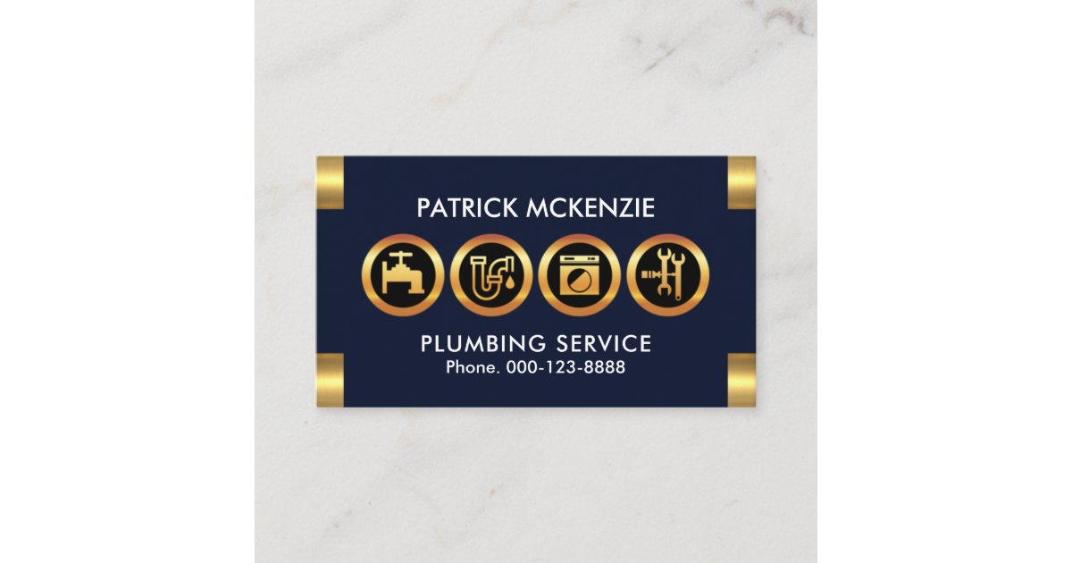 Gold Plumber Icon Logo Tabs Plumbing Contractor Business Card | Zazzle