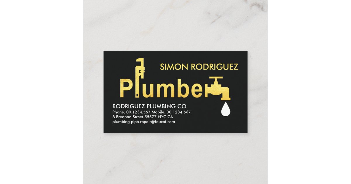 Gold Plumber Signage Leaking Faucet Business Card | Zazzle