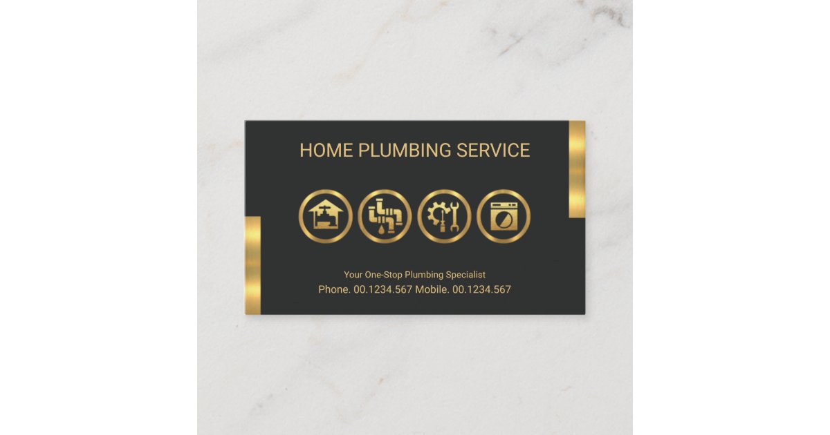 Gold Plumber Tools Motif Plumbing Service Business Card | Zazzle