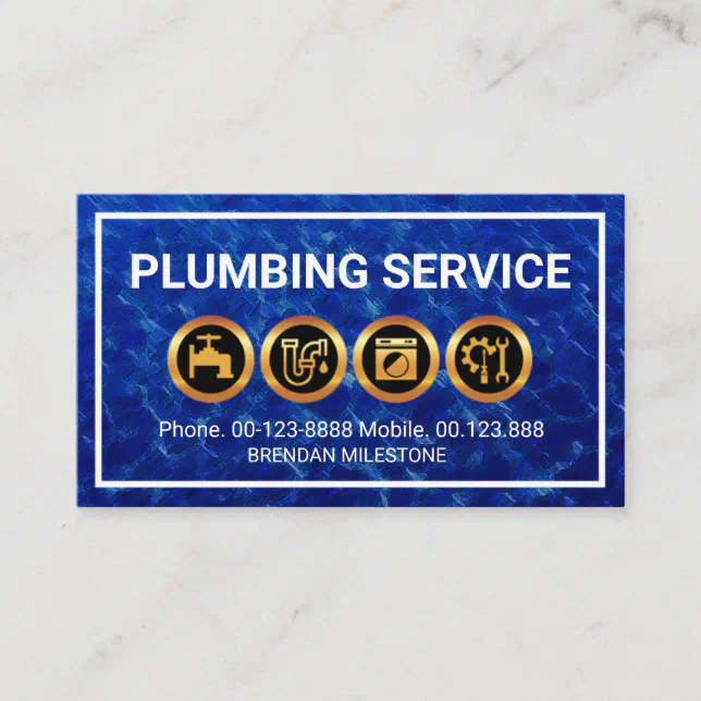 Gold Plumbing Icons Frame Flood Waters Plumber Business Card | Zazzle