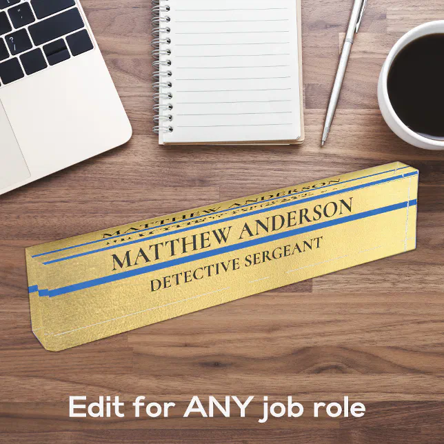 GOLD Police Sergeant Desk Nameplate Thin Blue Line | Zazzle