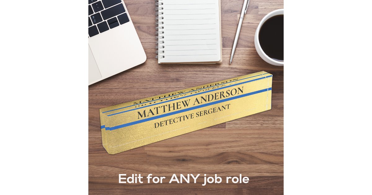 GOLD Police Sergeant Desk Nameplate Thin Blue Line | Zazzle