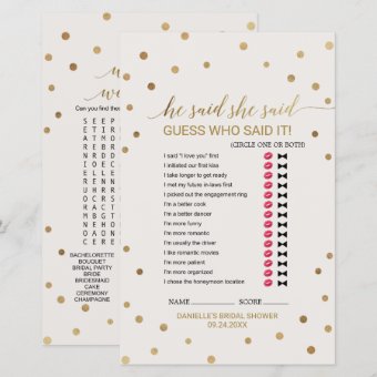 Gold Polka Dots "He Said She Said" Game | Zazzle