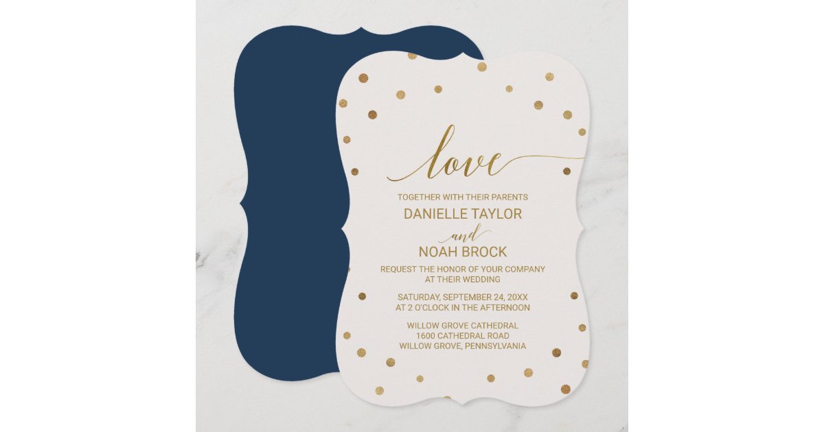 Gold Polka Dots "Love" Wedding Invitation | Zazzle