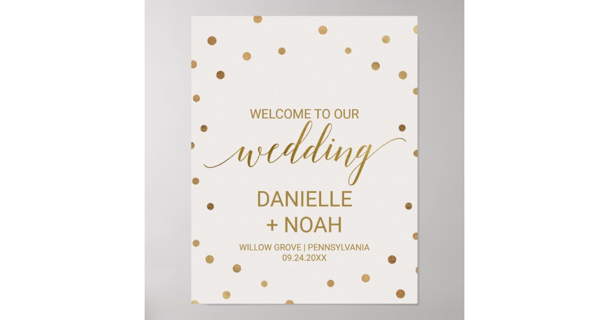 Gold Polka Dots Wedding Welcome Poster | Zazzle