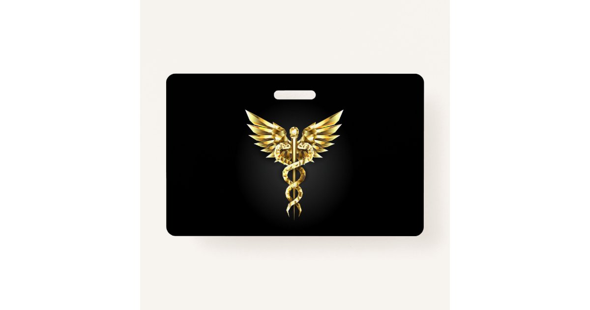 Gold Polygonal Symbol Caduceus Badge | Zazzle