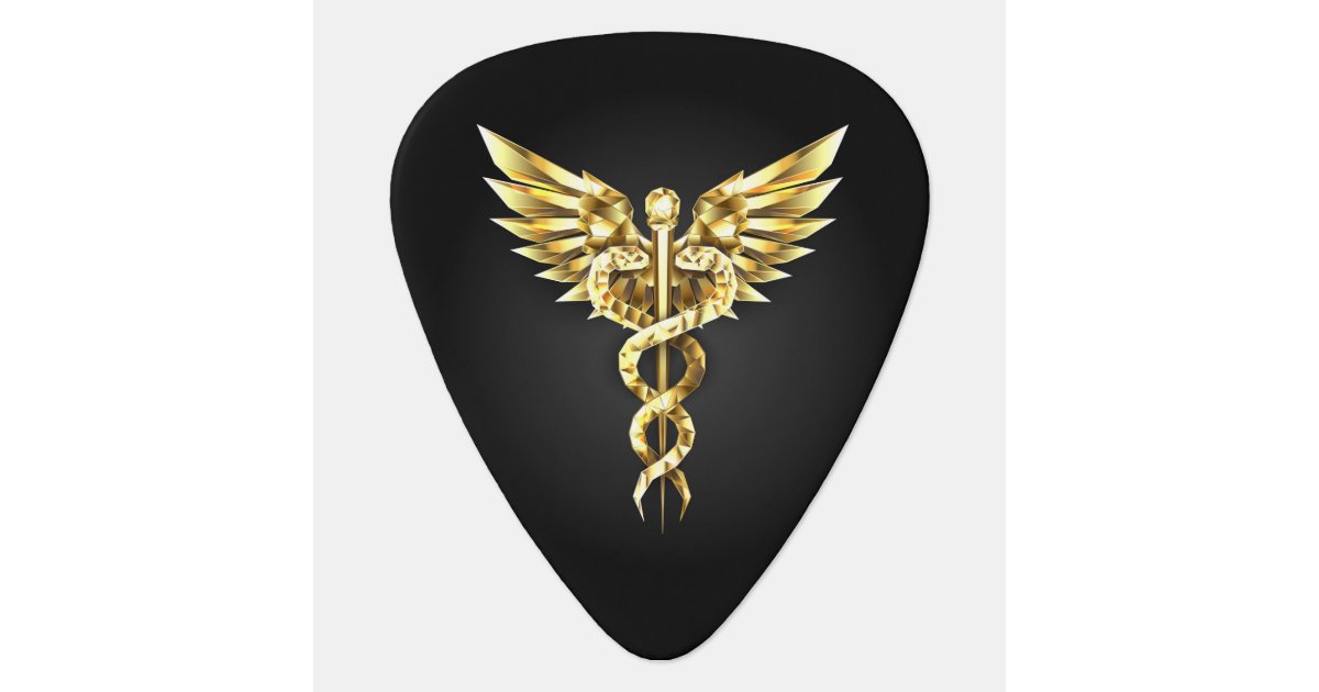 Gold Polygonal Symbol Caduceus Guitar Pick | Zazzle