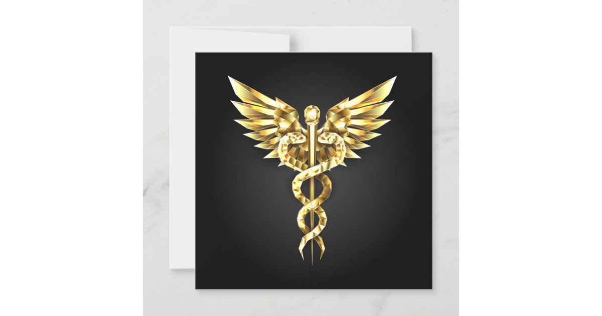 Gold Polygonal Symbol Caduceus Magnetic Invitation | Zazzle