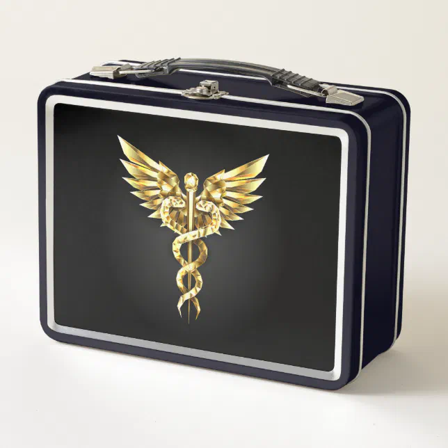 Gold Polygonal Symbol Caduceus Metal Lunch Box | Zazzle