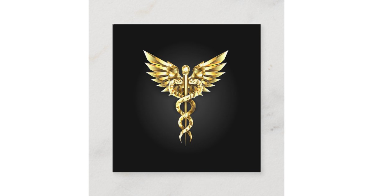 Gold Polygonal Symbol Caduceus Square Business Card | Zazzle