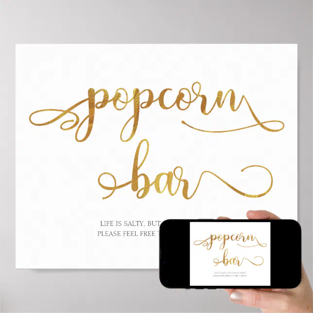 Gold "Popcorn Bar" food favors Wedding Sign | Zazzle