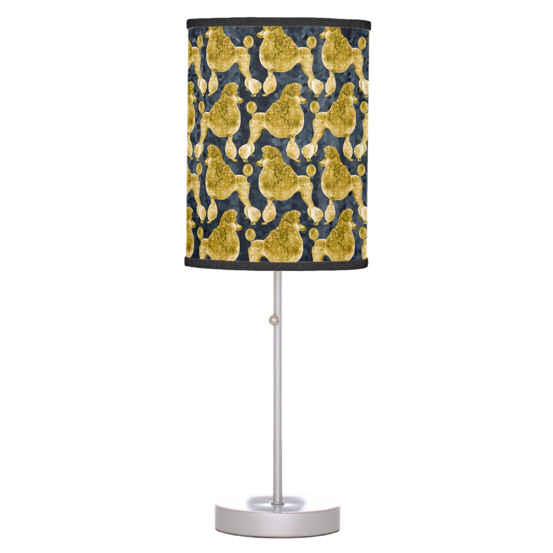 Gold Posh Poodle Night Gray Table Lamp | Zazzle