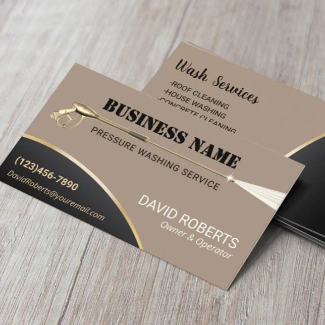 Gold Power Washer Pressure Washing Cleaning Beige Business Card | Zazzle