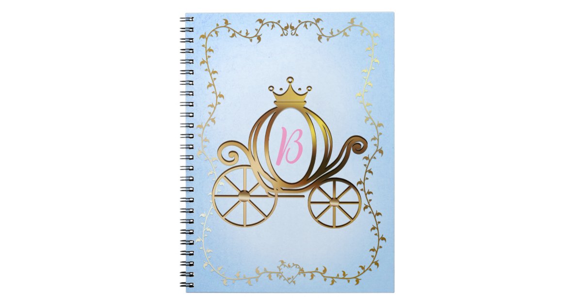 Gold Princess Carriage Blue Storybook Personalized Notebook | Zazzle