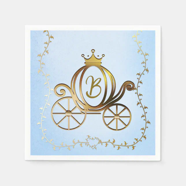 Gold Princess Carriage Blue Storybook Royal Napkins | Zazzle