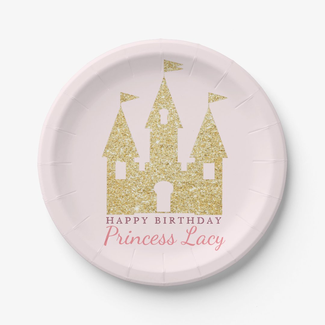 Gold Princess Castle Birthday Party Paper Plates | Zazzle