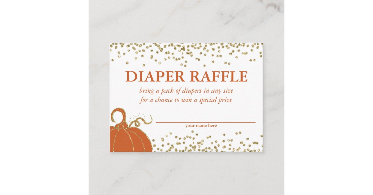 Gold Pumpkin Fall Baby Shower Diaper Raffle Card | Zazzle