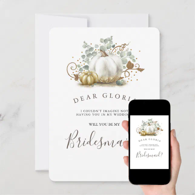 Gold Pumpkin Fall Wedding Bridesmaid Proposal Invitation | Zazzle