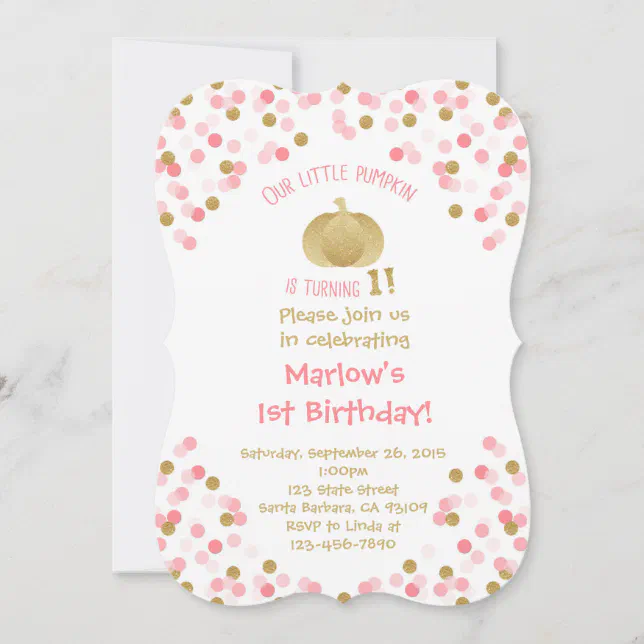 Gold Pumpkin First Birthday Bracket Invitation | Zazzle