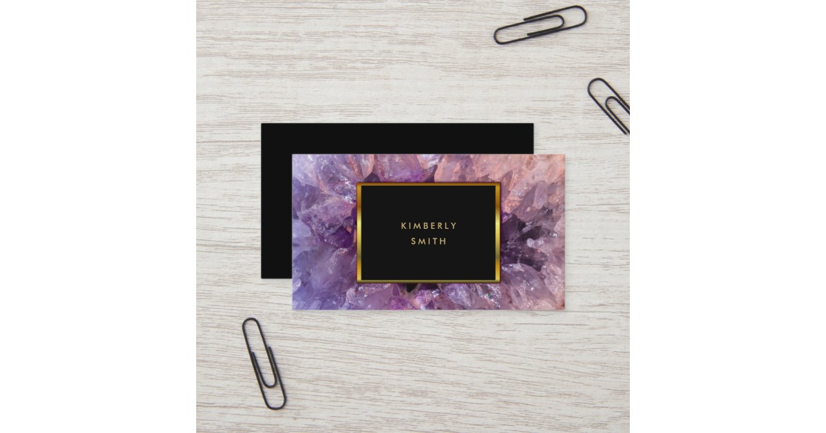 Gold purple amethyst gemstone geode. business card | Zazzle