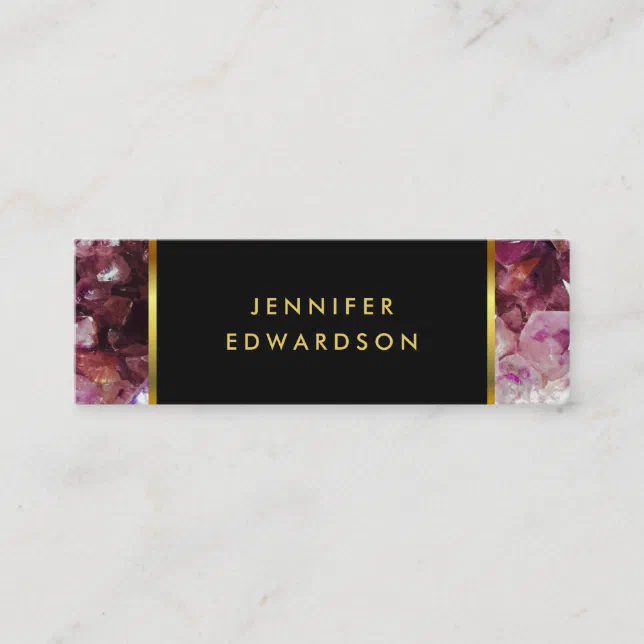 Gold purple amethyst gemstone professional mini business card | Zazzle