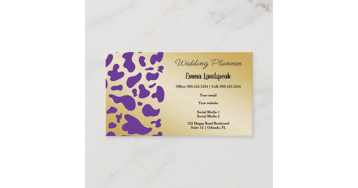 Gold & Purple Cow Print Business Card | Zazzle