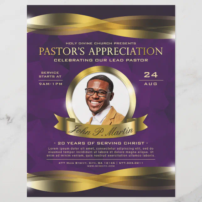 Gold & Purple Pastor's Appreciation Church Service Flyer | Zazzle