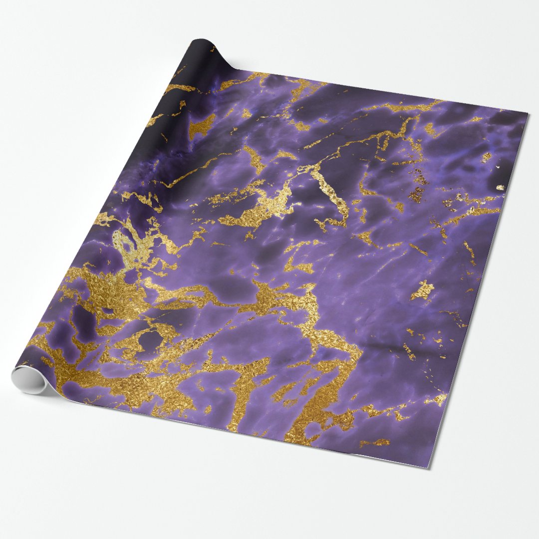 Gold Purple Violet Marble Fluid Metallic Foil Wrapping Paper | Zazzle