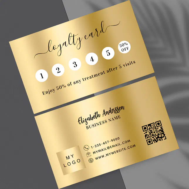 Gold qr code business logo 5 visit loyalty card | Zazzle