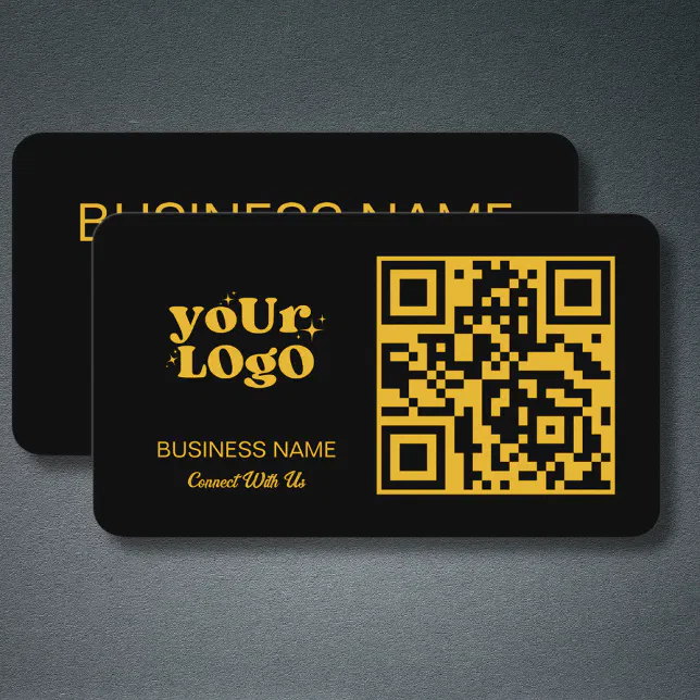 Gold QR Code Business Logo | Black Modern Business Card | Zazzle