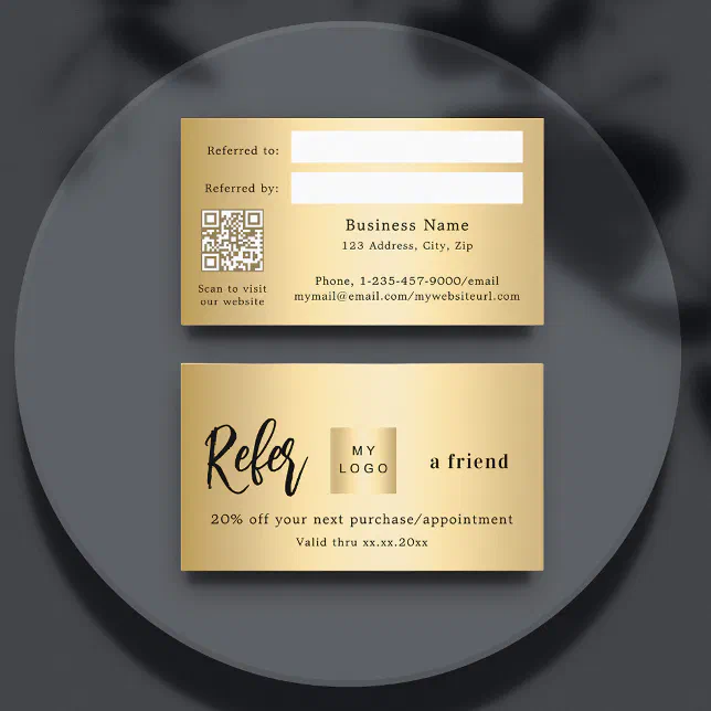 Gold qr code business logo referral card | Zazzle