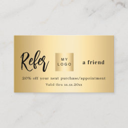 Gold qr code business logo referral card | Zazzle