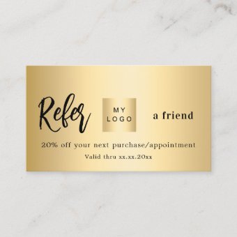 Gold qr code business logo referral card | Zazzle