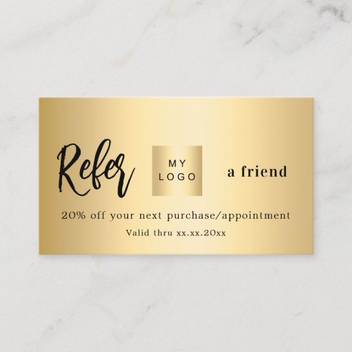 Gold qr code business logo referral card | Zazzle
