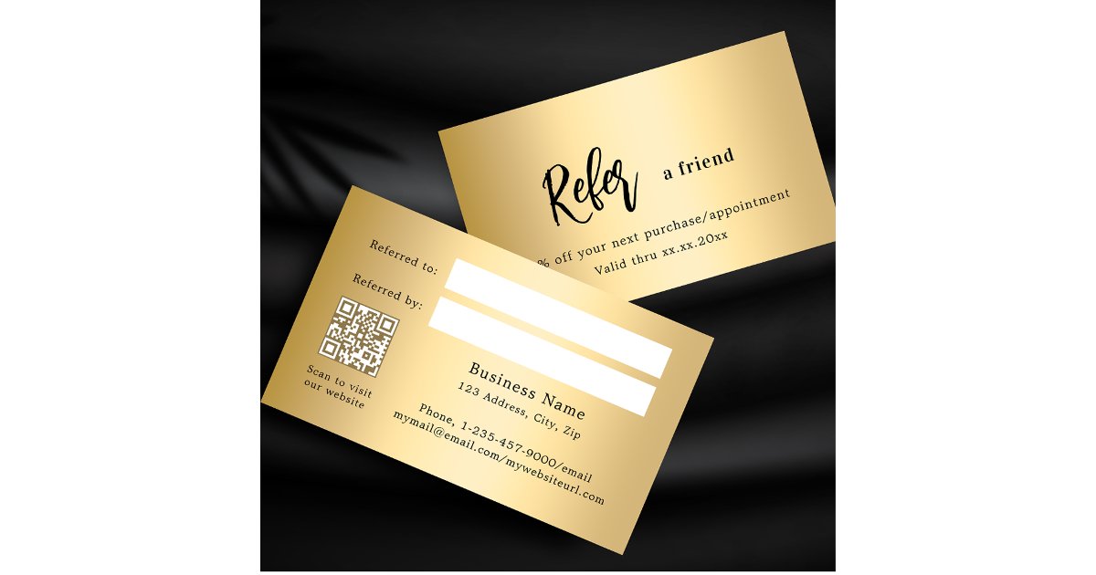 Gold qr code business referral card | Zazzle