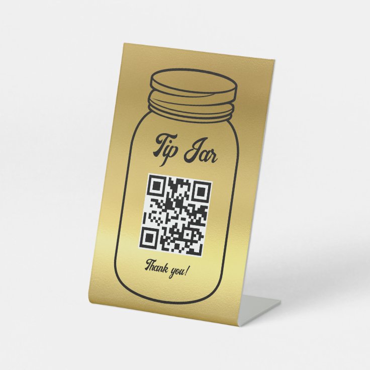 Gold QR Code Digital Tip Jar Pedestal Sign | Zazzle