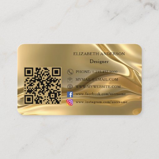 Gold qr code logo social media business card | Zazzle