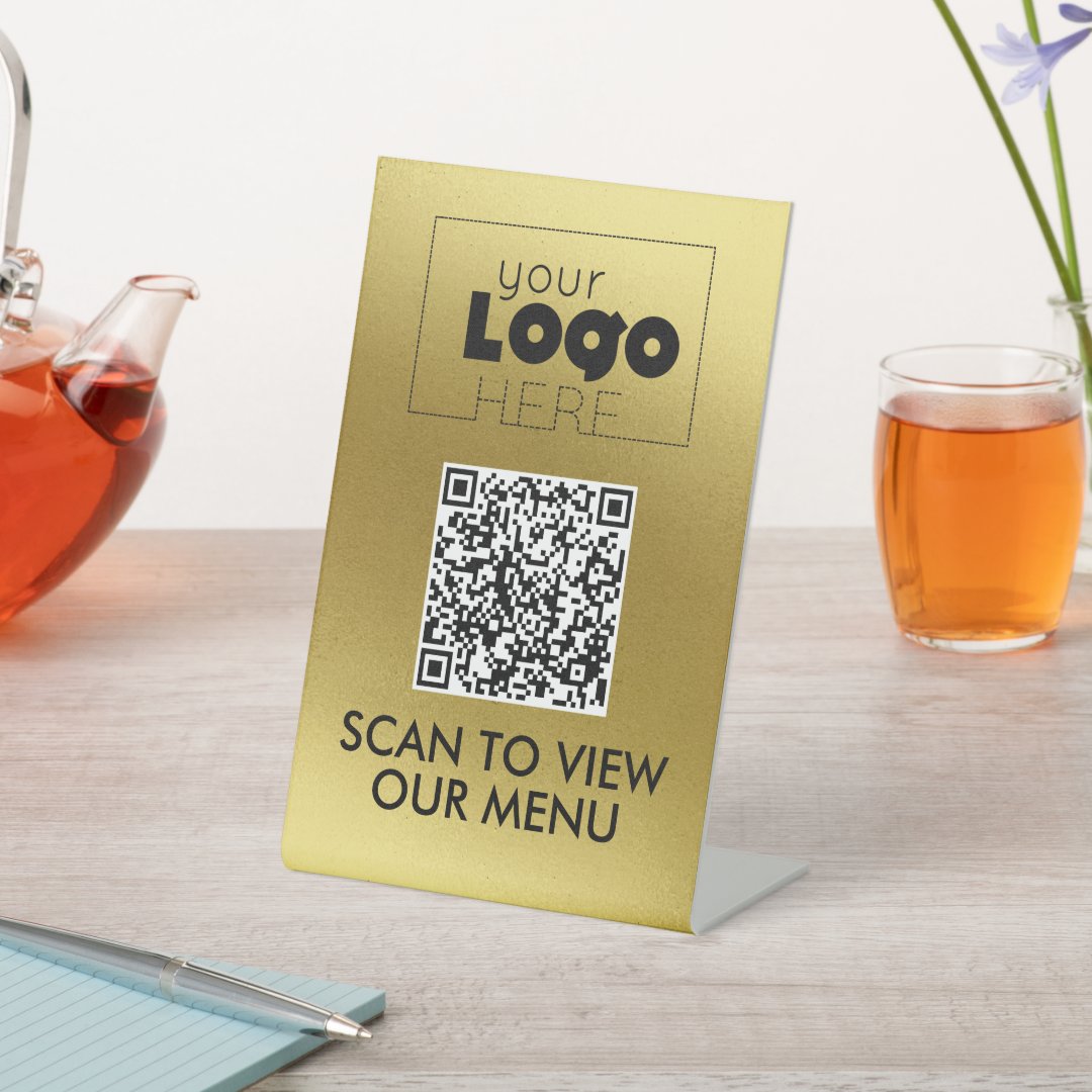 Gold QR Code No Contact Scan for Menu Table Signs | Zazzle