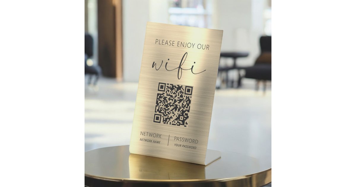 Gold QR Code Please Enjoy Our Wifi Pedestal Sign | Zazzle