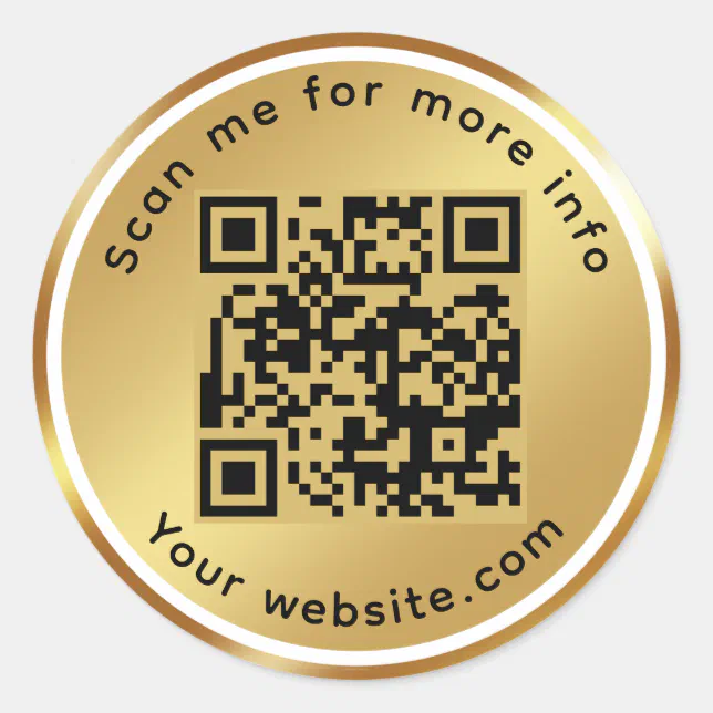 Gold || QR Code Scan Me For More Info Classic Round Sticker | Zazzle
