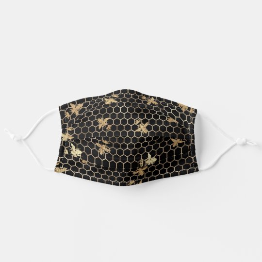 Gold Queen Bee and Honeycomb on Black Adult Cloth Face Mask | Zazzle.com
