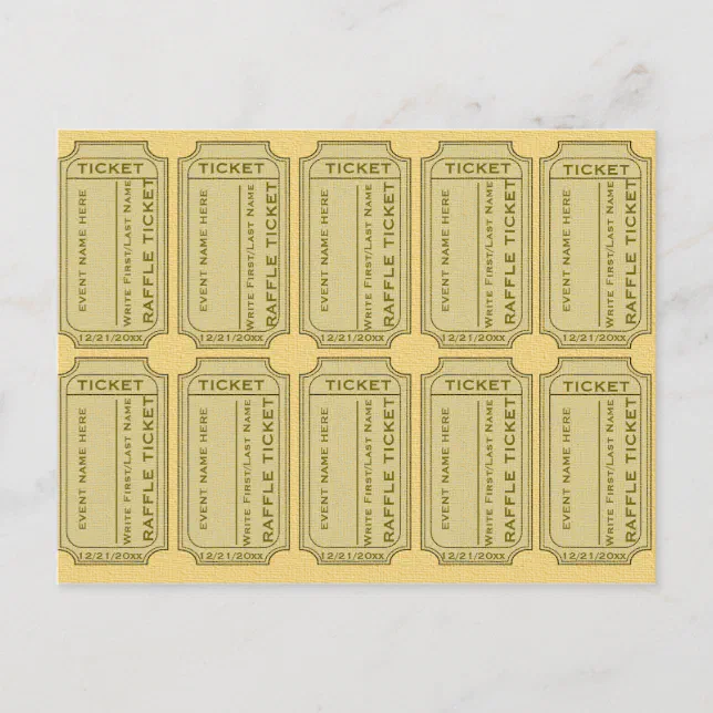 Gold Raffle Tickets Postcard | Zazzle