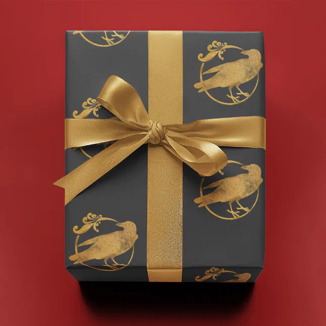 Gold Raven/Crow on Gray | Wrapping Paper | Zazzle