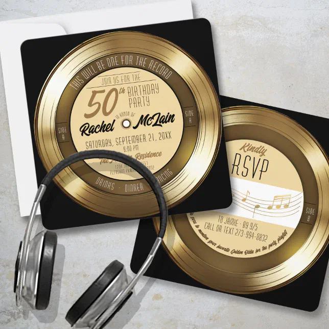 Gold Record Retro 50th Birthday Party Invitation | Zazzle