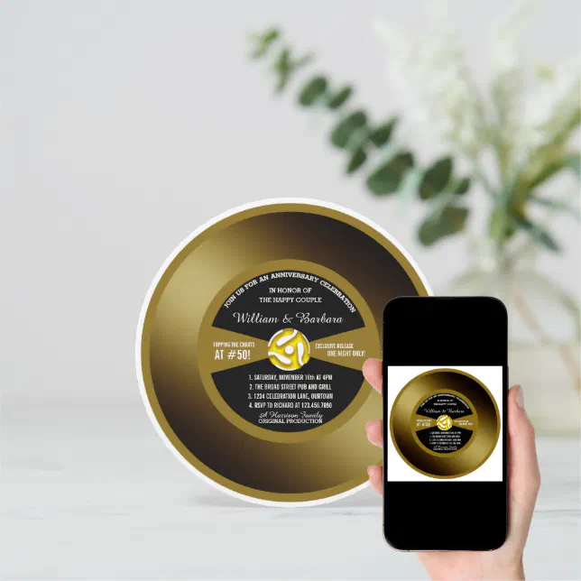 Gold Record Vinyl 45 Anniversary Party Invitation | Zazzle
